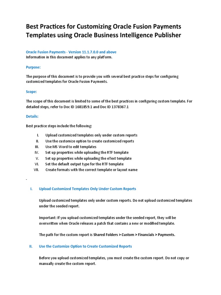 Best Practices For Customizing Oracle Fusion Payments Templates Using ...