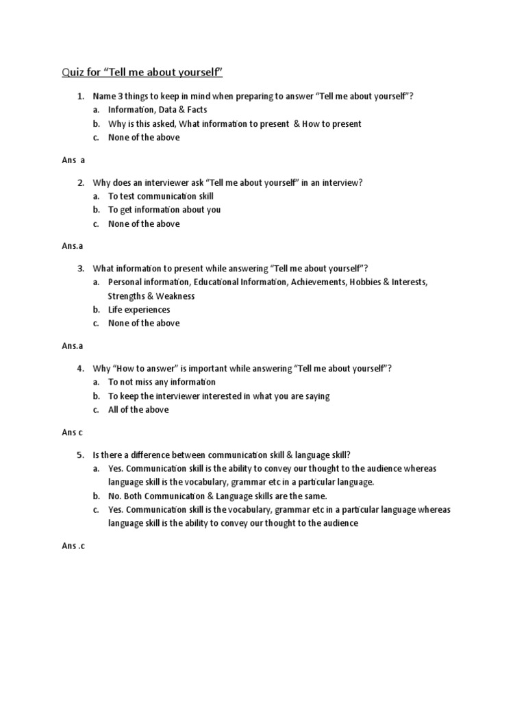 Interview Prep: Self-Introduction Quiz | PDF