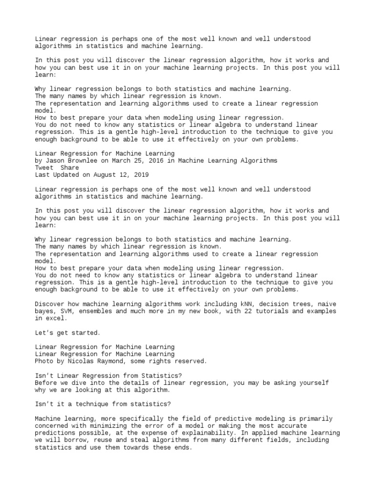 Linear Regression For Machine Learning | PDF | Machine Learning ...