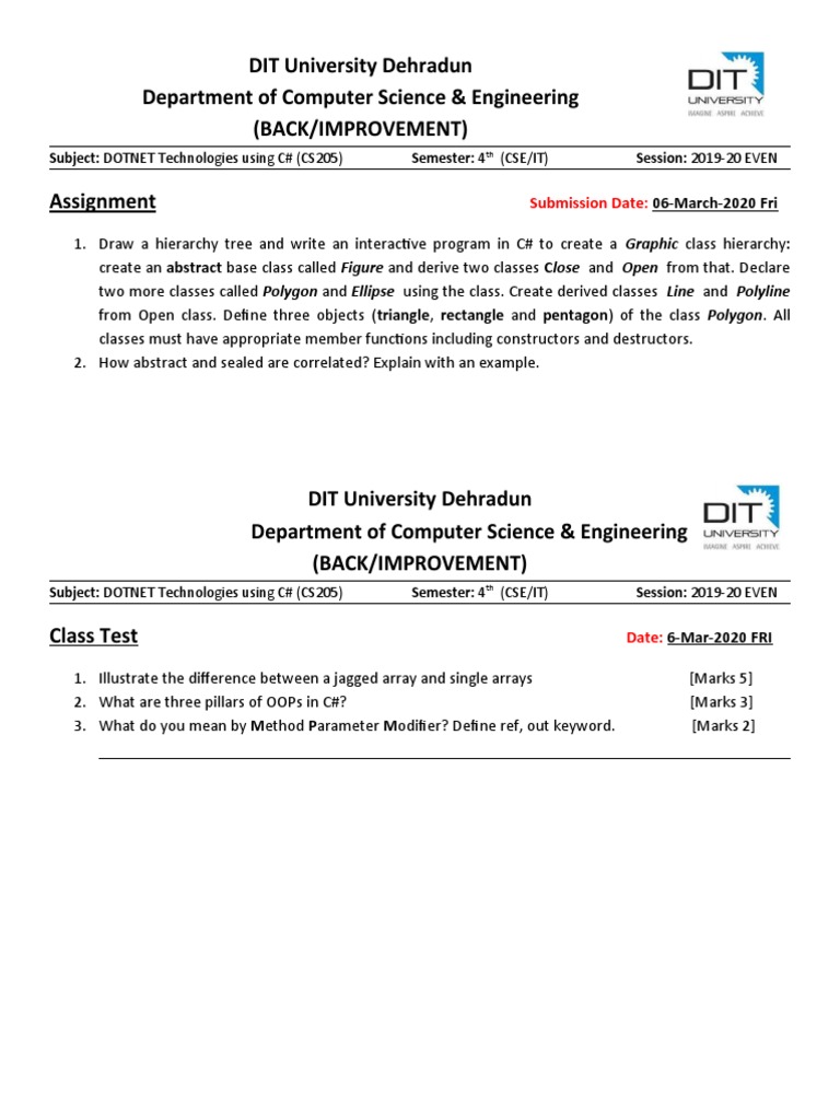 Assignment - Class Test DOTNET C# CS205 | PDF