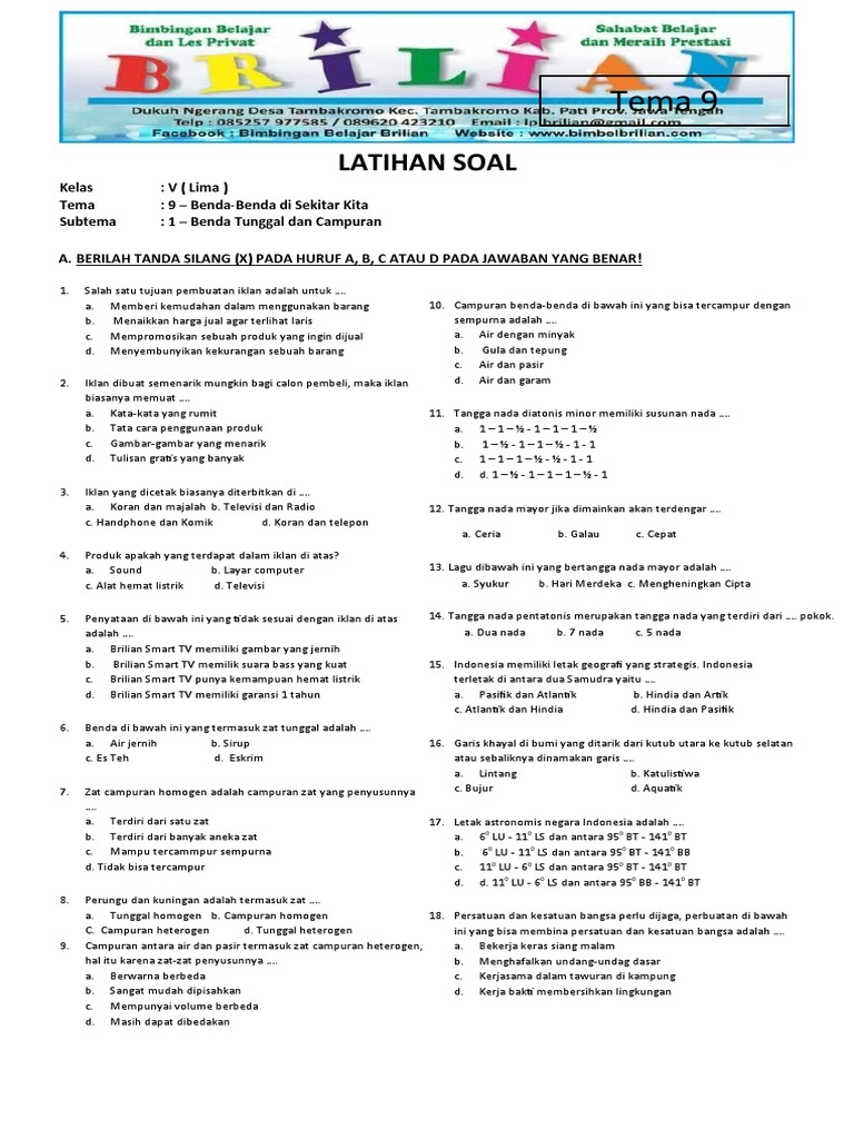 Soal Kelas 5: Benda Tunggal & Campuran | PDF