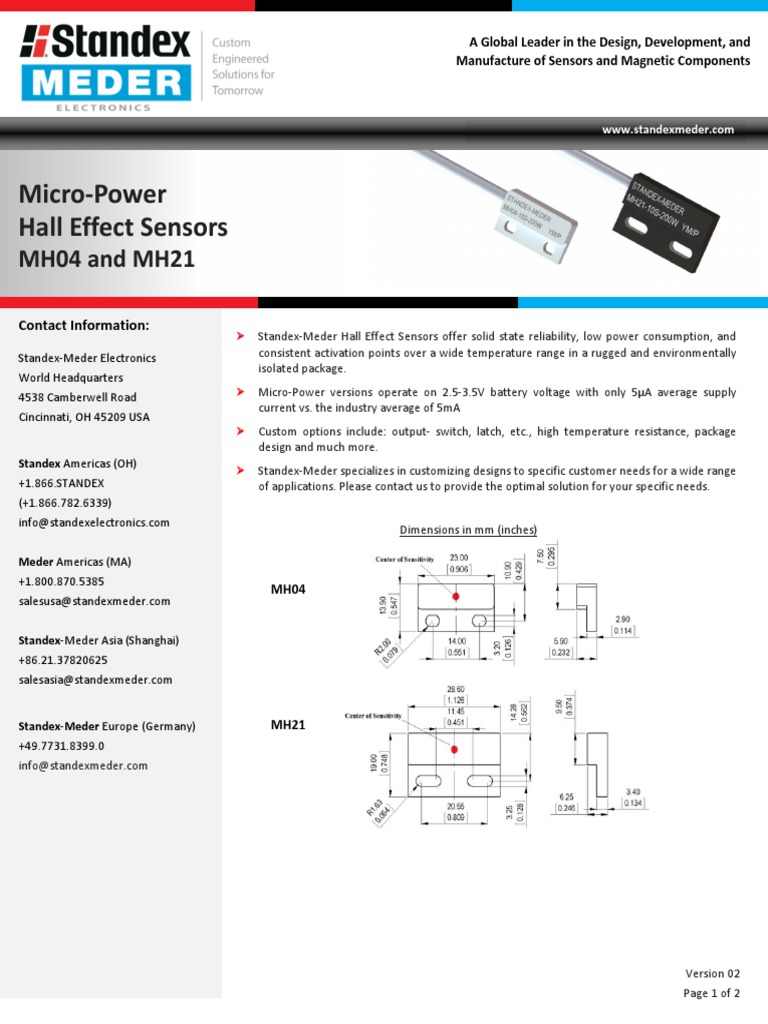 Micro Power Hall Effect Sensors: MH04 and MH21 | PDF | Switch | Sensor