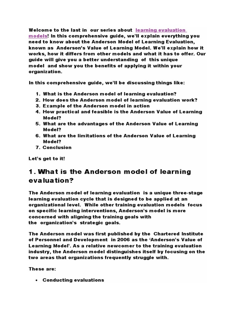 What Is The Anderson Model of Learning Evaluation? | PDF | Return On ...