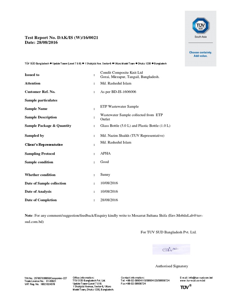 BSR Test Report for ETP Wastewater | PDF | Chemistry | Physical Sciences