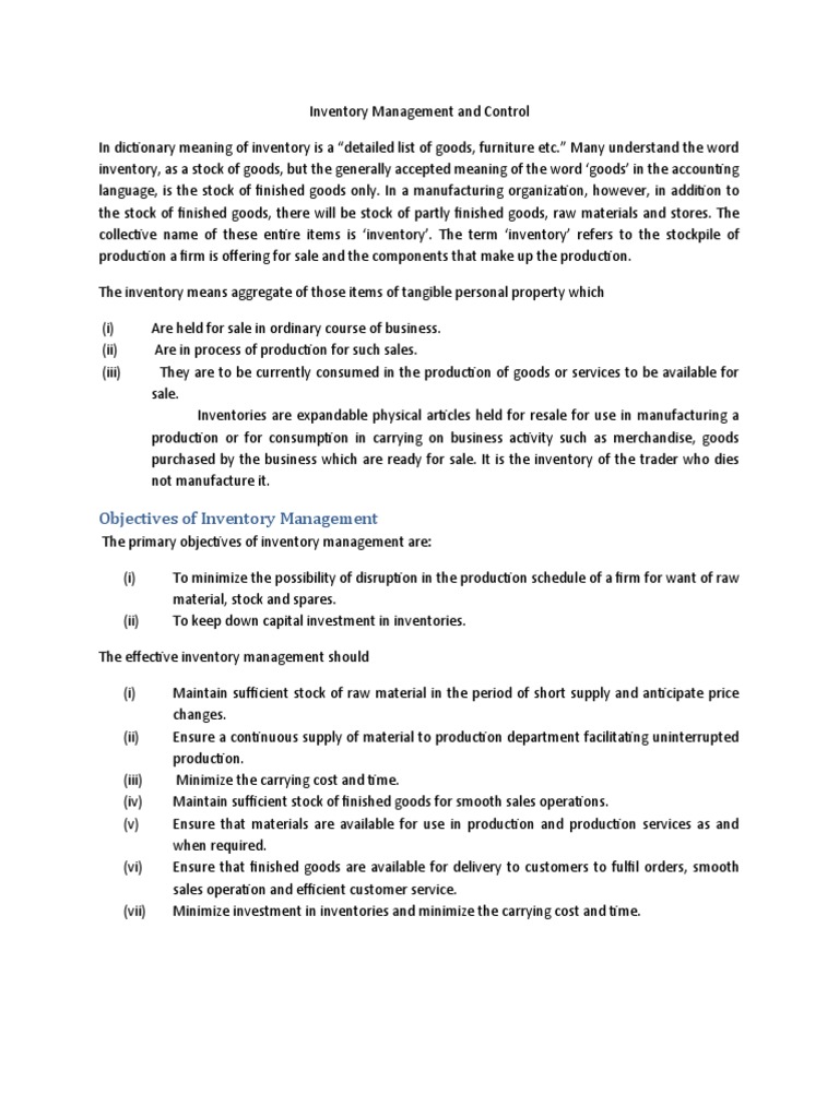 Inventory Management and Control | PDF | Inventory | Goods