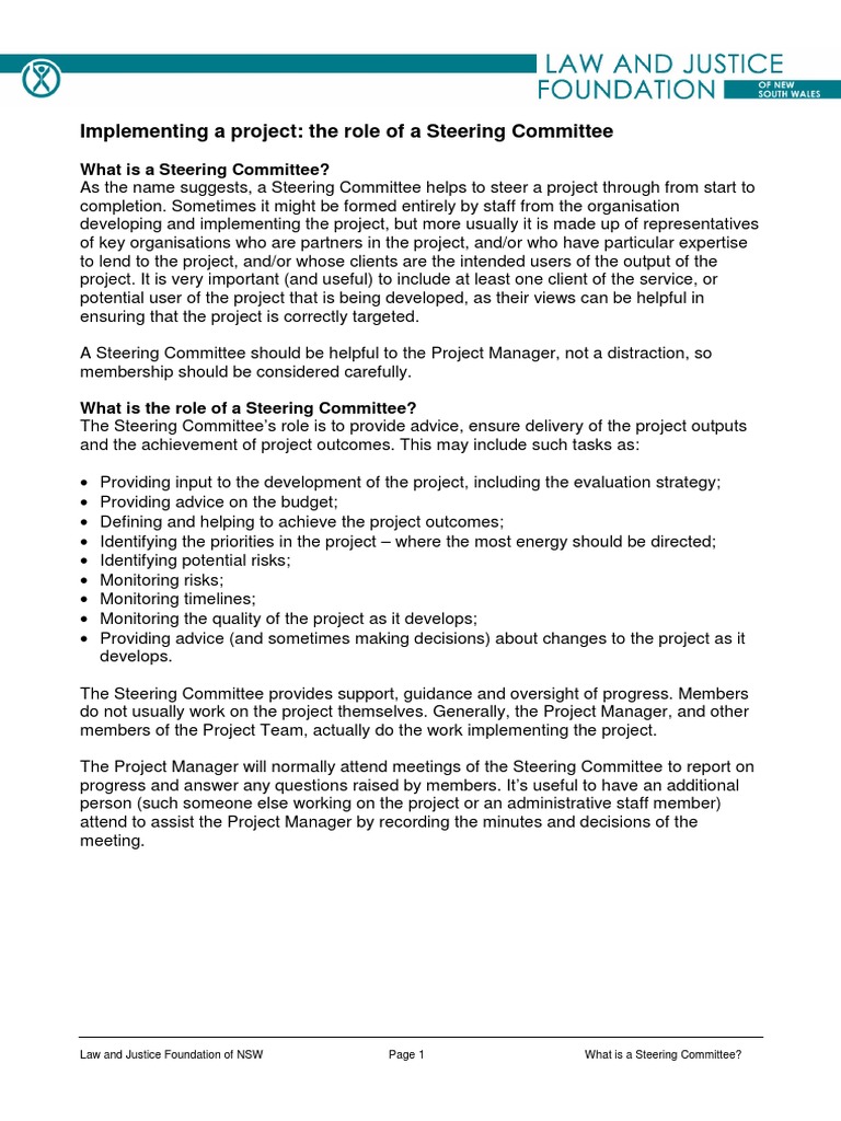 Implementing A Project: The Role of A Steering Committee | PDF ...