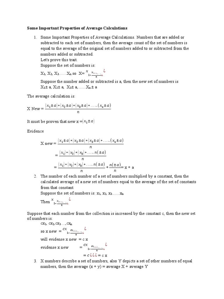 Some Important Properties of Average Calculations | PDF | Numbers ...