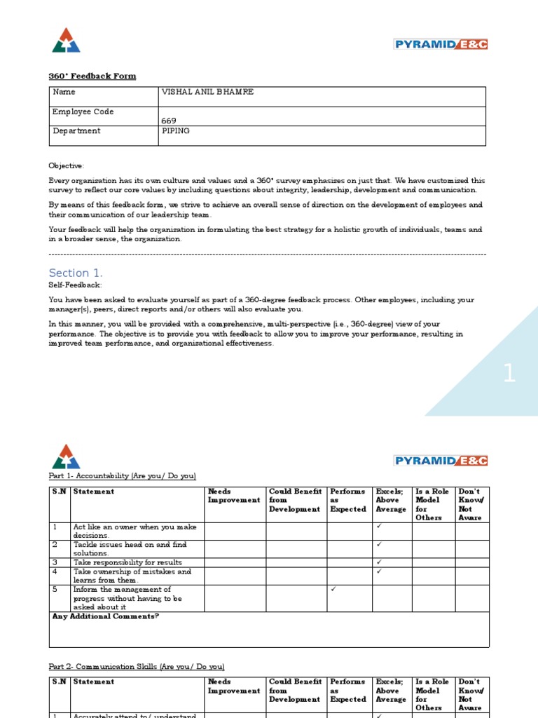 360 Degree Feedback Form - Phase 2 | PDF | Leadership | Competence ...