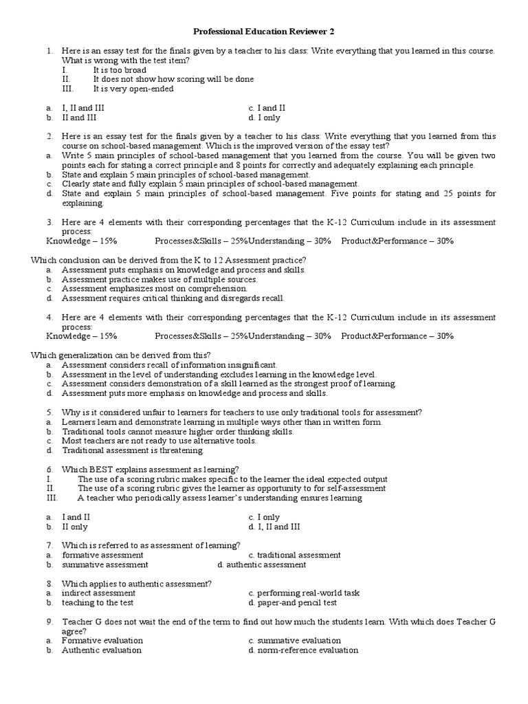 Professional Education Reviewer 2 | PDF | Educational Assessment | Teachers