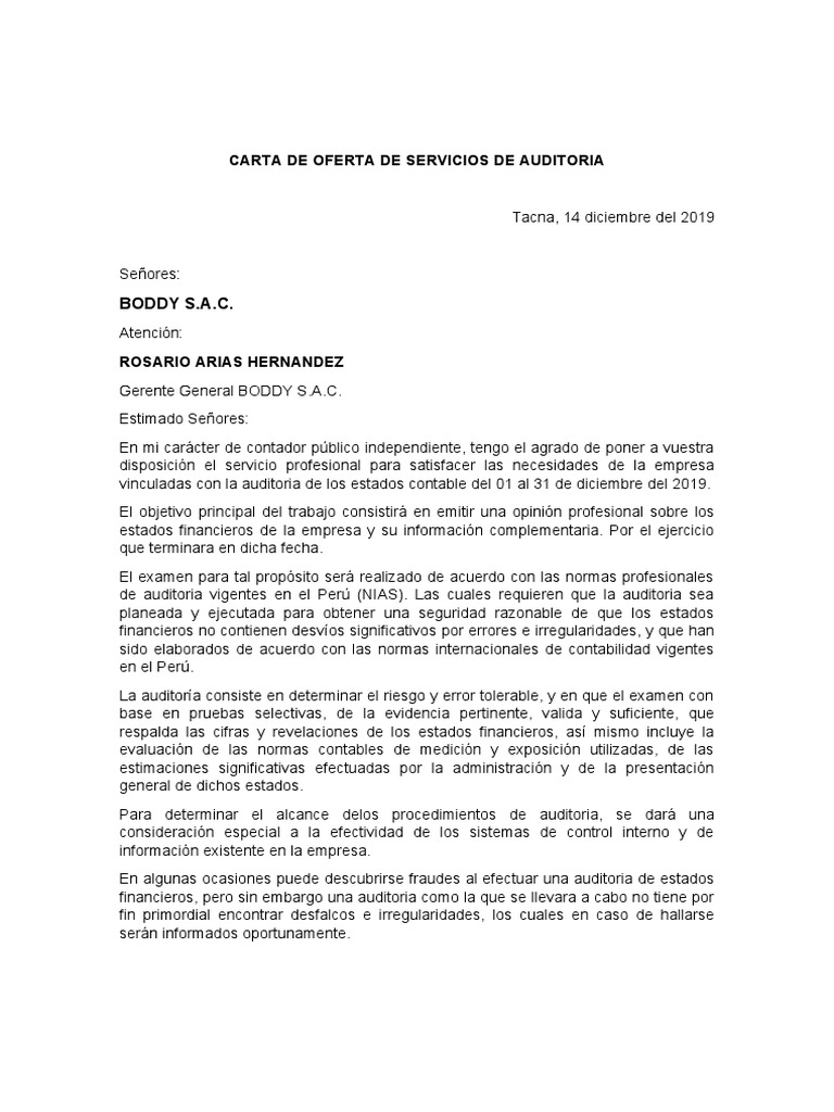 Carta de Oferta | PDF | Auditoría | Contabilidad