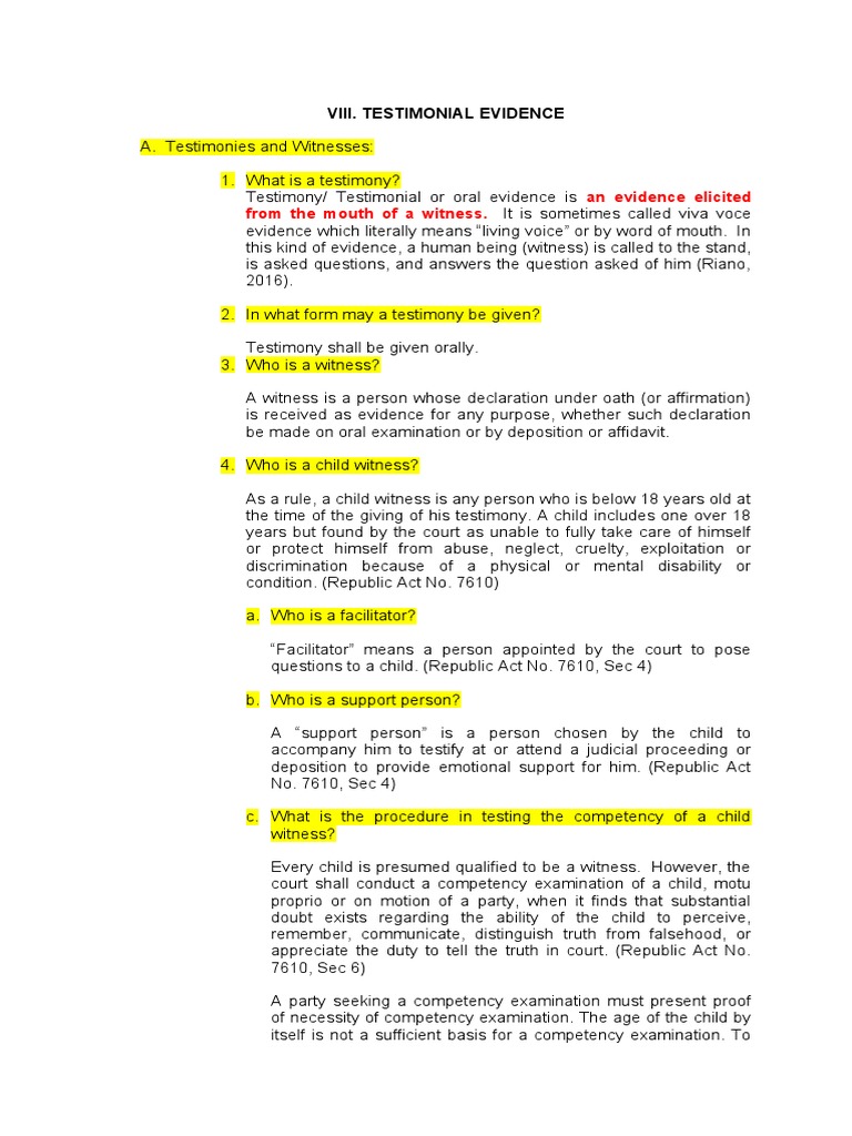 Part VIII. Testimonial Evidence | PDF | Hearsay | Hearsay In United ...