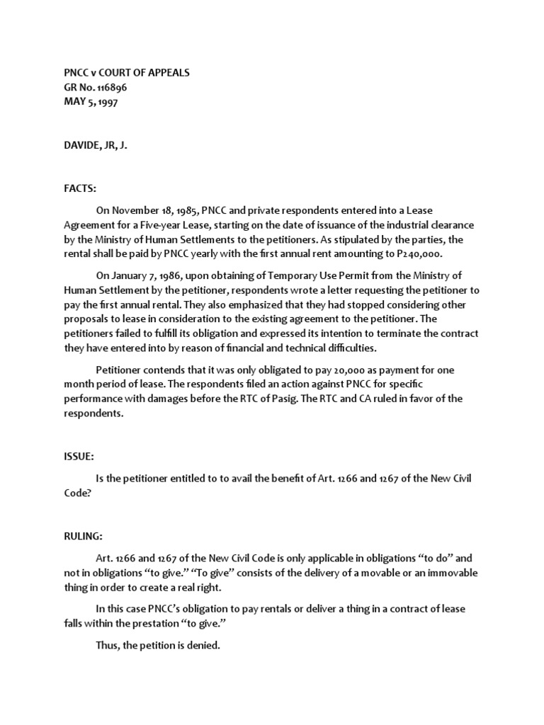 PNCC V Court of Appeals GR No. 116896 MAY 5, 1997 | PDF
