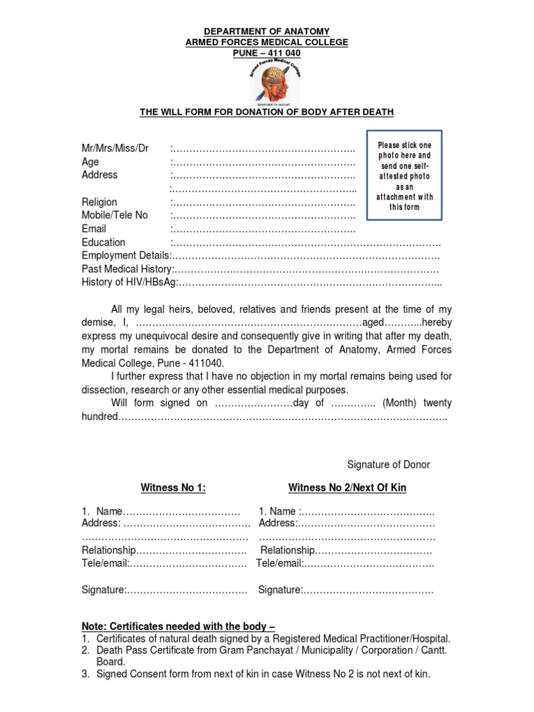 Body Donation Form PDF | PDF | Medicine
