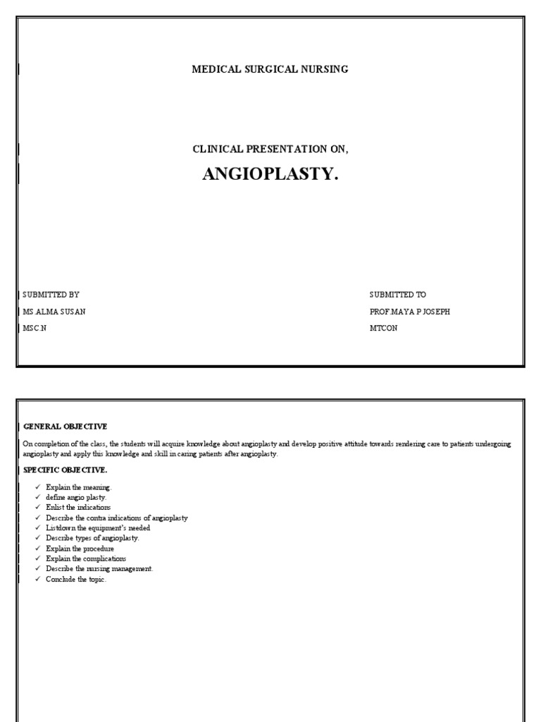 ANGIOPLASTY | PDF | Percutaneous Coronary Intervention | Circulatory System