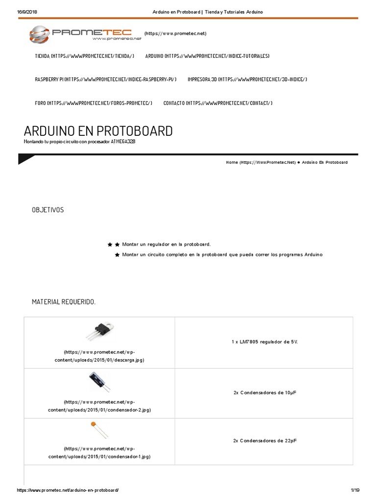 Arduino En Protoboard Tutoriales Arduino Pdf Arduino Electrónica
