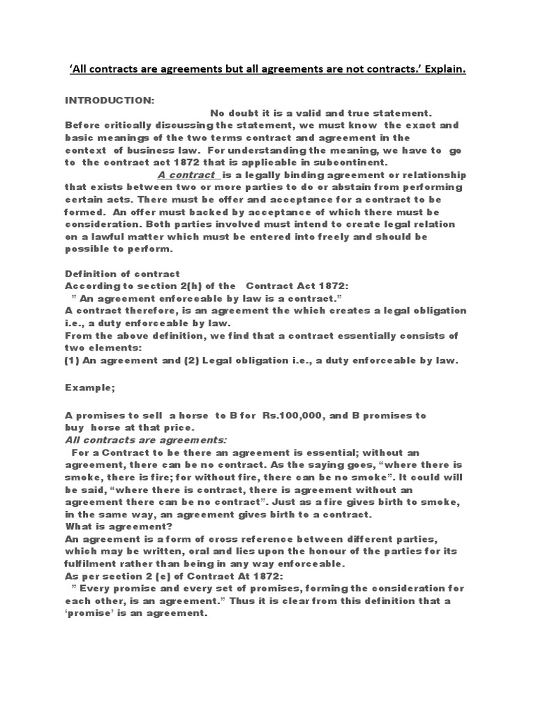 Contracts vs. Agreements Explained | PDF | Consideration | Legal Ethics