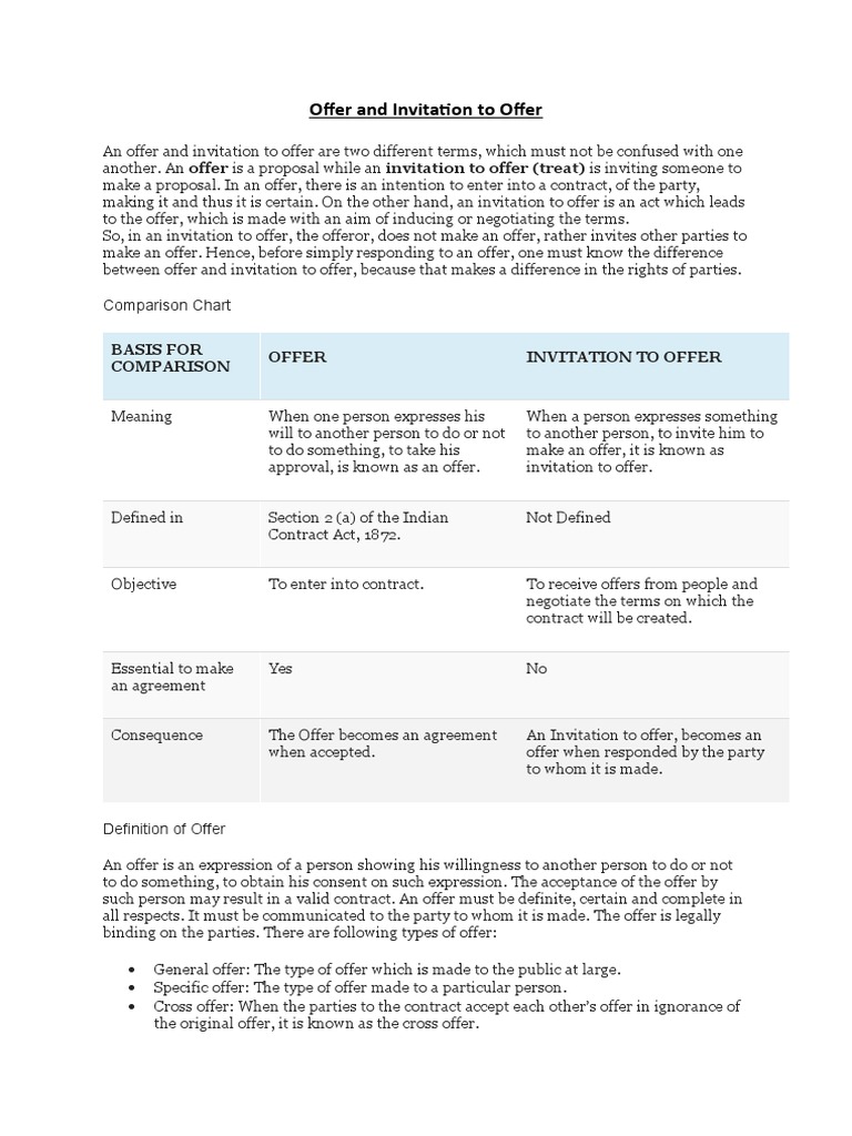 Offer and Invitation To Offer | PDF | Offer And Acceptance | Social ...