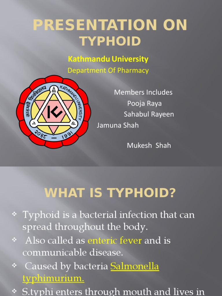 Presentation On Typhoid | PDF | Salmonella | Epidemiology