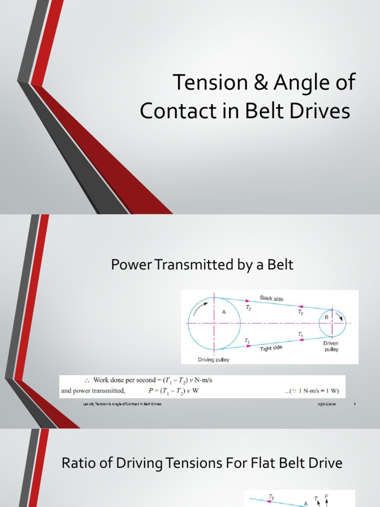 Lec 08, Tension & Angle of Contact in Belt Drives | PDF | Belt ...