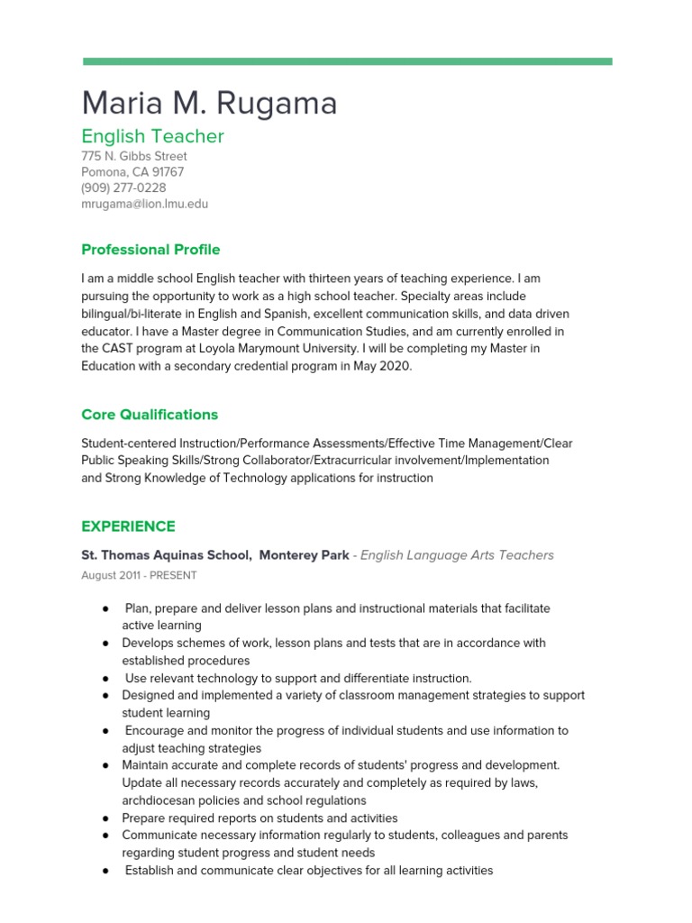 Maria M. Rugama: English Teacher | PDF | Teachers | Lesson Plan