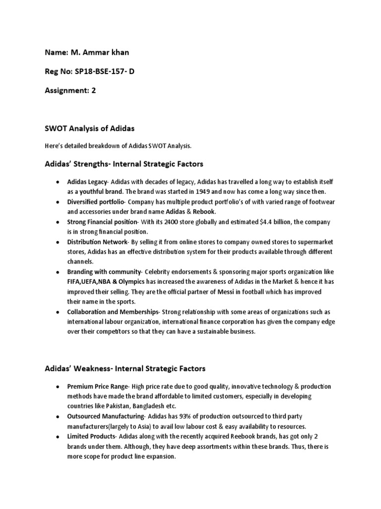SWOT Analysis of Adidas | Download Free PDF | Adidas | Brand