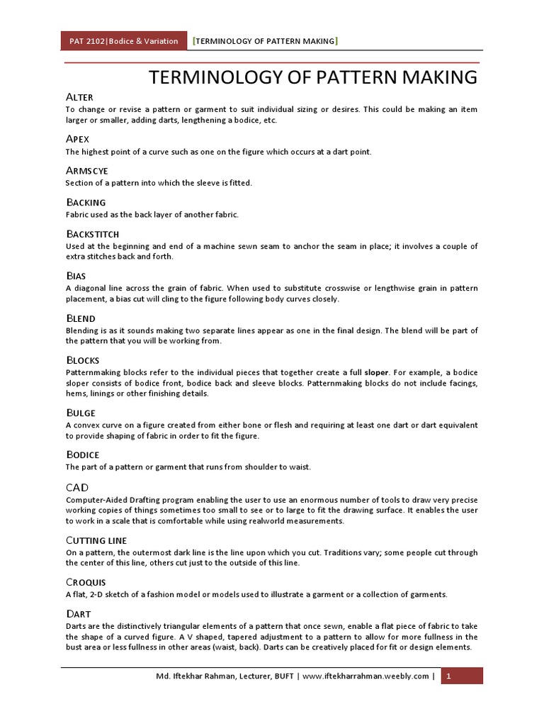 Terms of Pattern Making | PDF | Seam (Sewing) | Consumer Goods