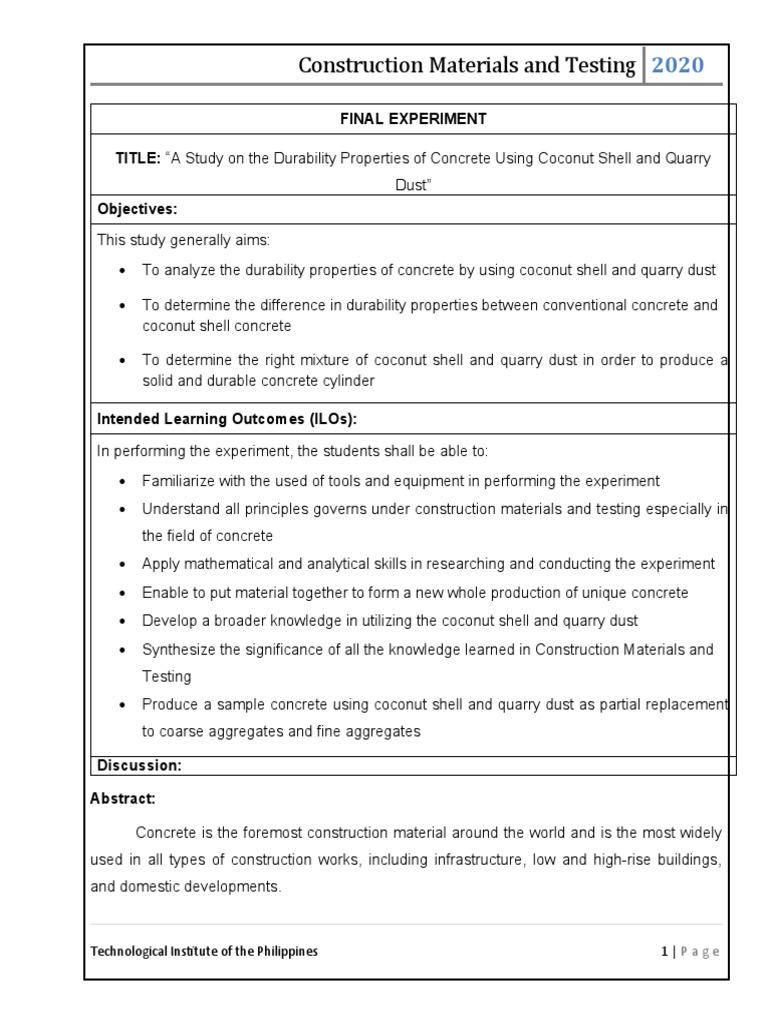 A Study On The Durability Properties of Concrete Using Coconut Shell ...