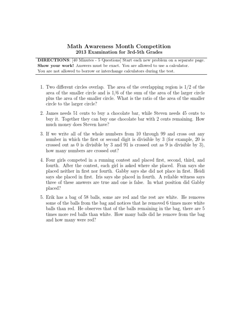 Math Awareness Month Competition | Download Free PDF | Teaching Mathematics