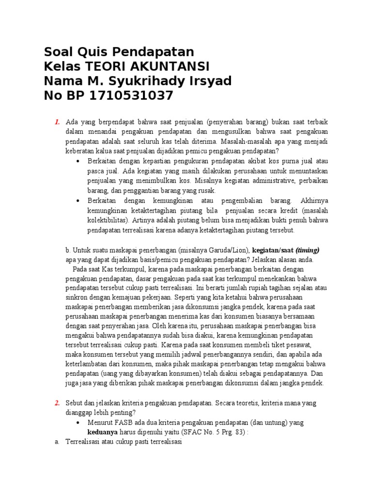 Soal Quis Pendapatan | PDF