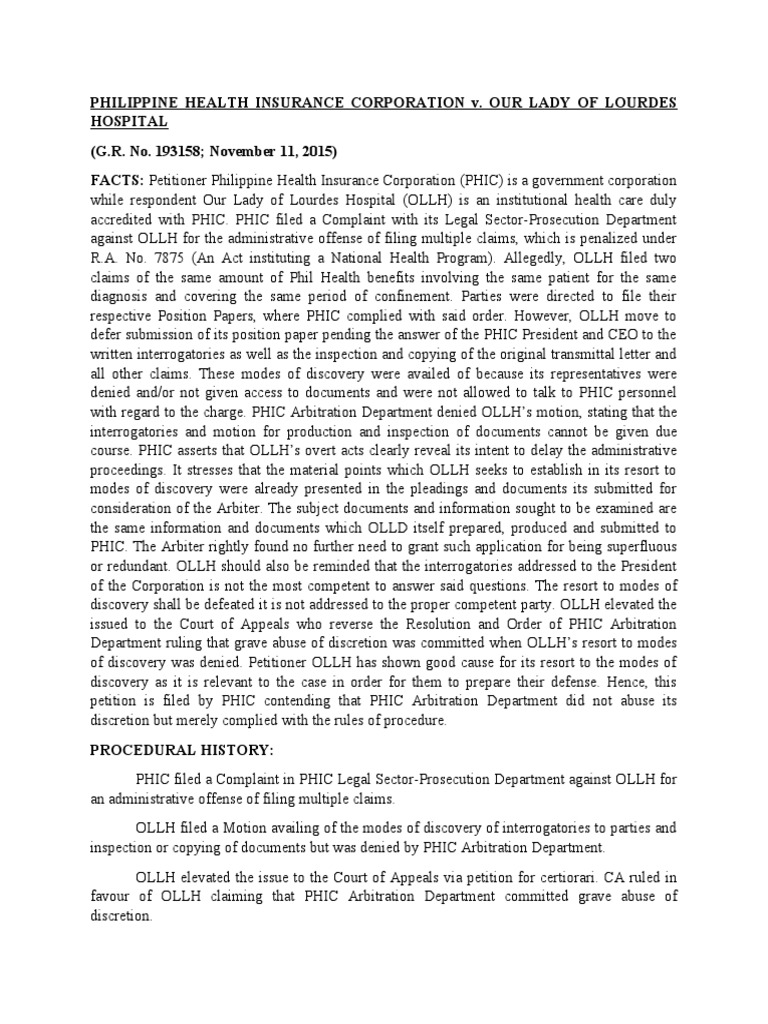 PhilHealth V OLLH Digest | PDF | Interrogatories | Discovery (Law)