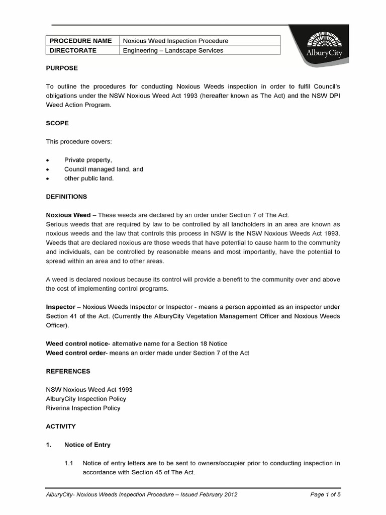 Noxious Weed Inspection Procedure-Issued February 2012 and Reviewed ...