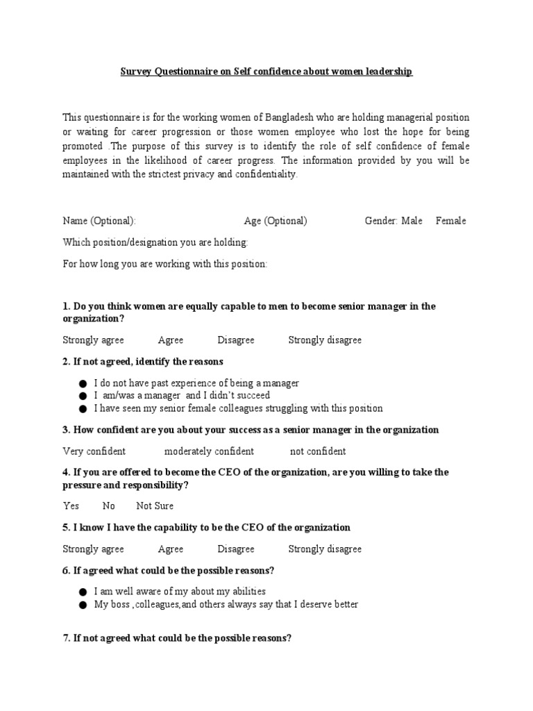 Survey Questionnaire On Women Leadership | PDF | Social Psychology ...