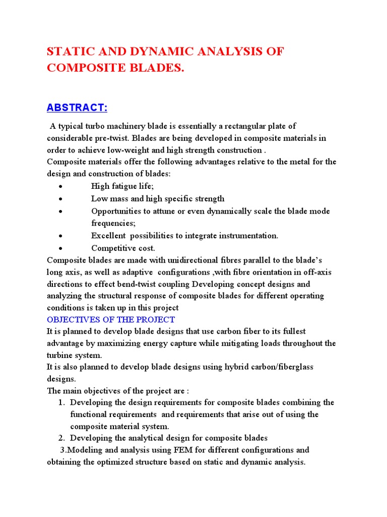 Static and Dynamic Analysis of Composite Blades | PDF