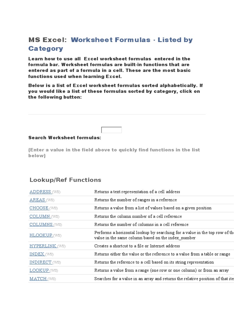 Excel Worksheet Formulas Guide | PDF | Internal Rate Of Return ...