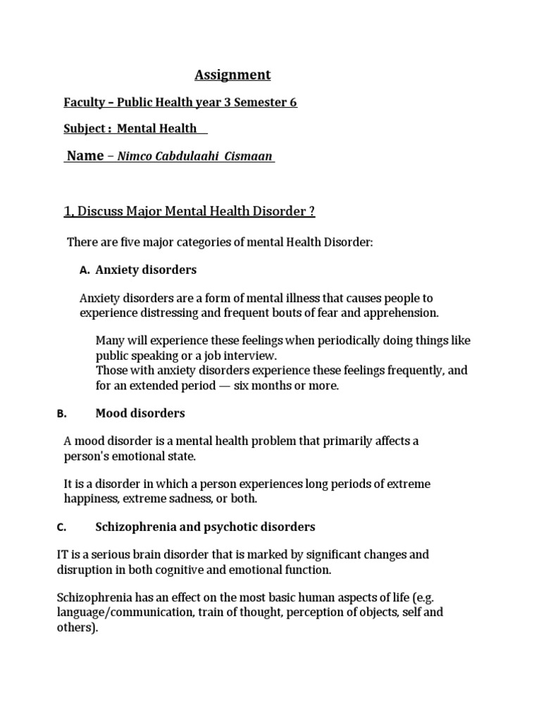 Assignment Mental Health | Download Free PDF | Mental Disorder | Dementia