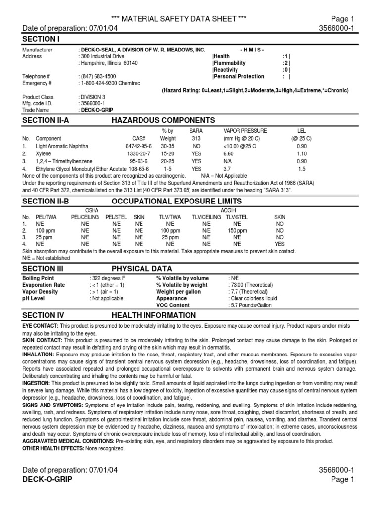 Deck-O-Grip - Msds | PDF | Personal Protective Equipment | Volatile ...