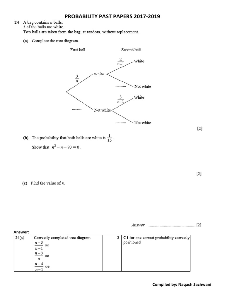 O Level Mathematics - Probability Past Papers 2017-2019 PDF | PDF