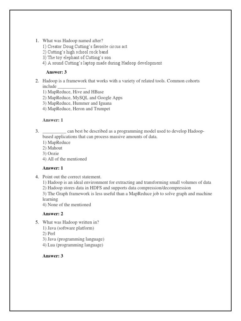 Big Data Analytics Unit 1 MCQ | PDF | Apache Hadoop | Map Reduce