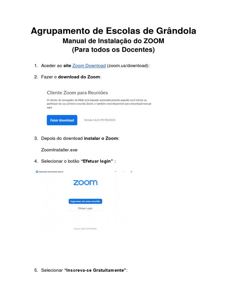 Manual de Instalação Do ZOOM PDF | PDF