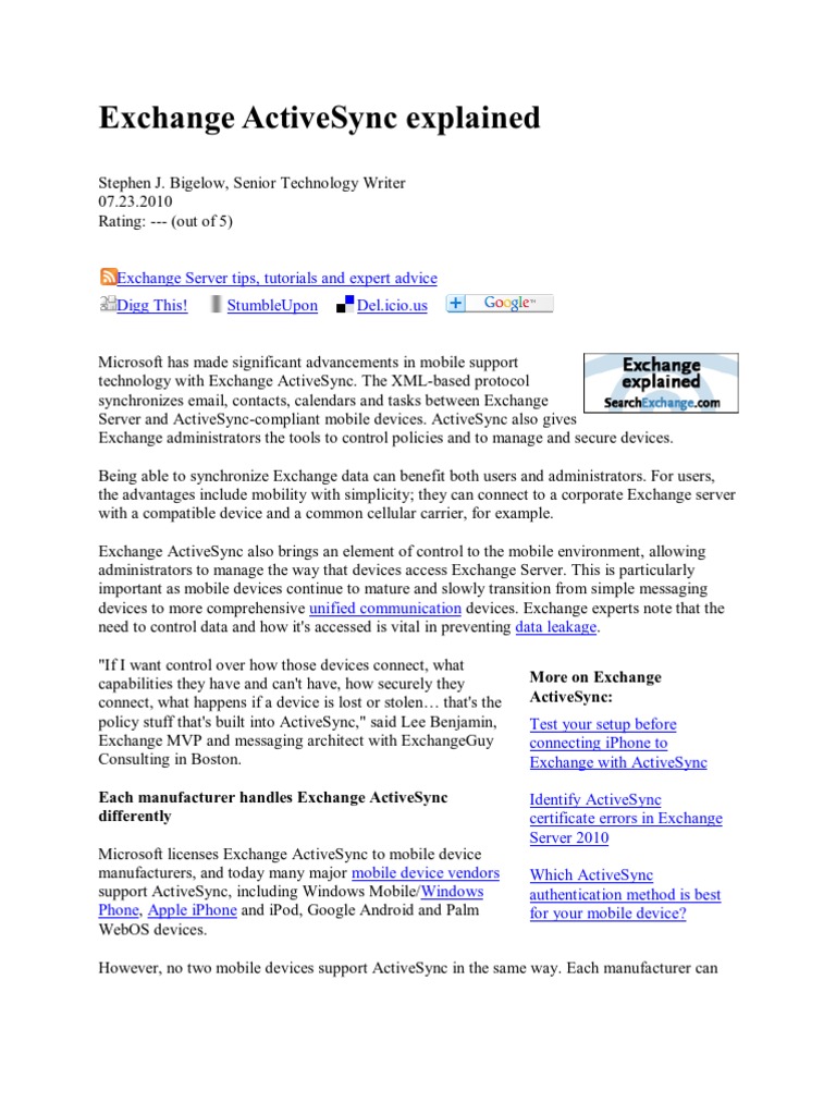 Exchange Active Sync Explained | PDF | Public Key Certificate ...