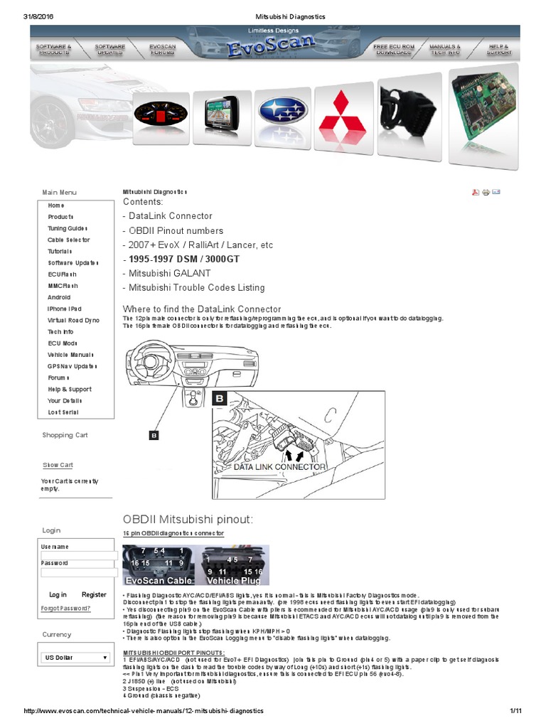OBDII Mitsubishi Pinout:: Main Menu | PDF | Throttle | Fuel Injection