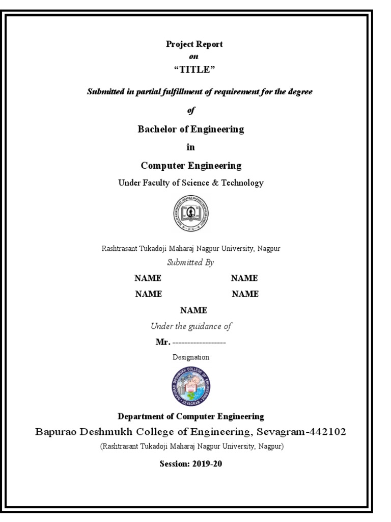 Project Report Front Pages 2019-20 | PDF | Academic Degree | Bachelor's ...
