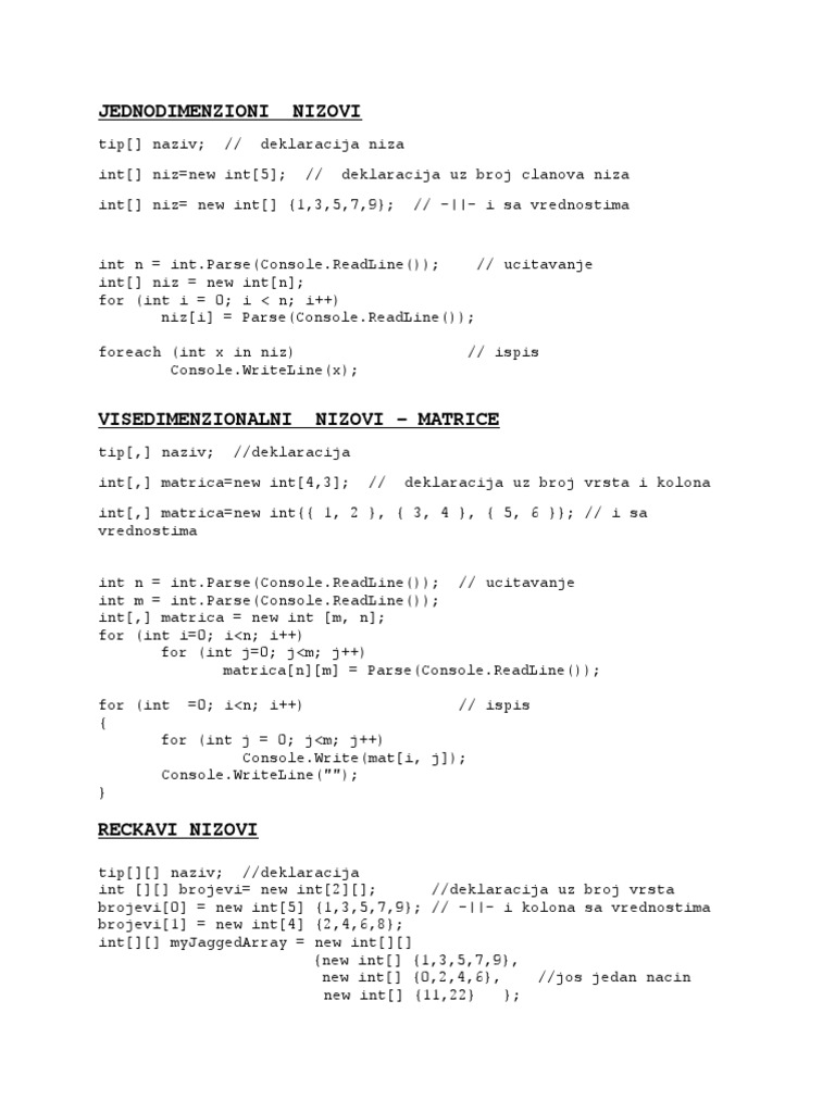 Nizovi C# | PDF