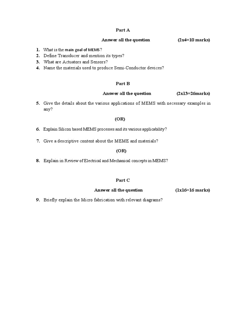 MEMS Exam Question Paper Overview | PDF