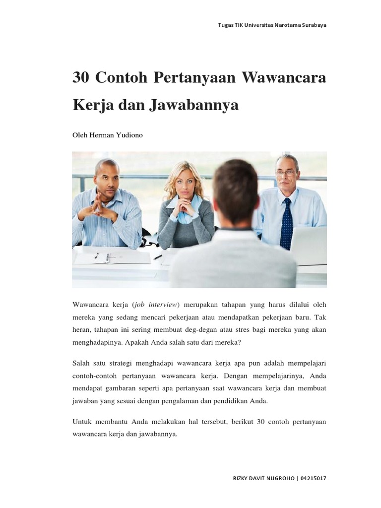 30 Contoh Pertanyaan Wawancara Kerja Dan Jawabannya | PDF