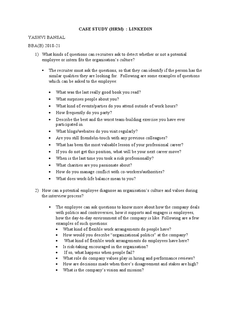 LinkedIn Case Study Analysis Solution (HRM) | PDF | Recruitment ...