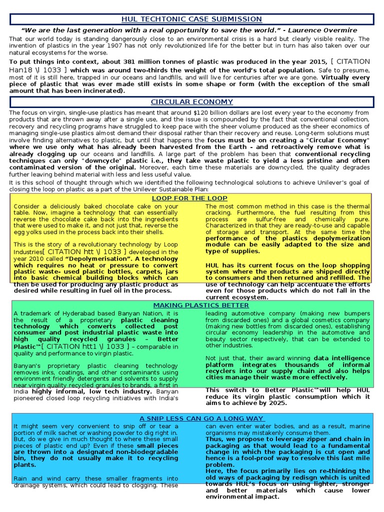 (Citation Han18 /L 1033) : Hul Techtonic Case Submission | PDF | Plastic | Recycling