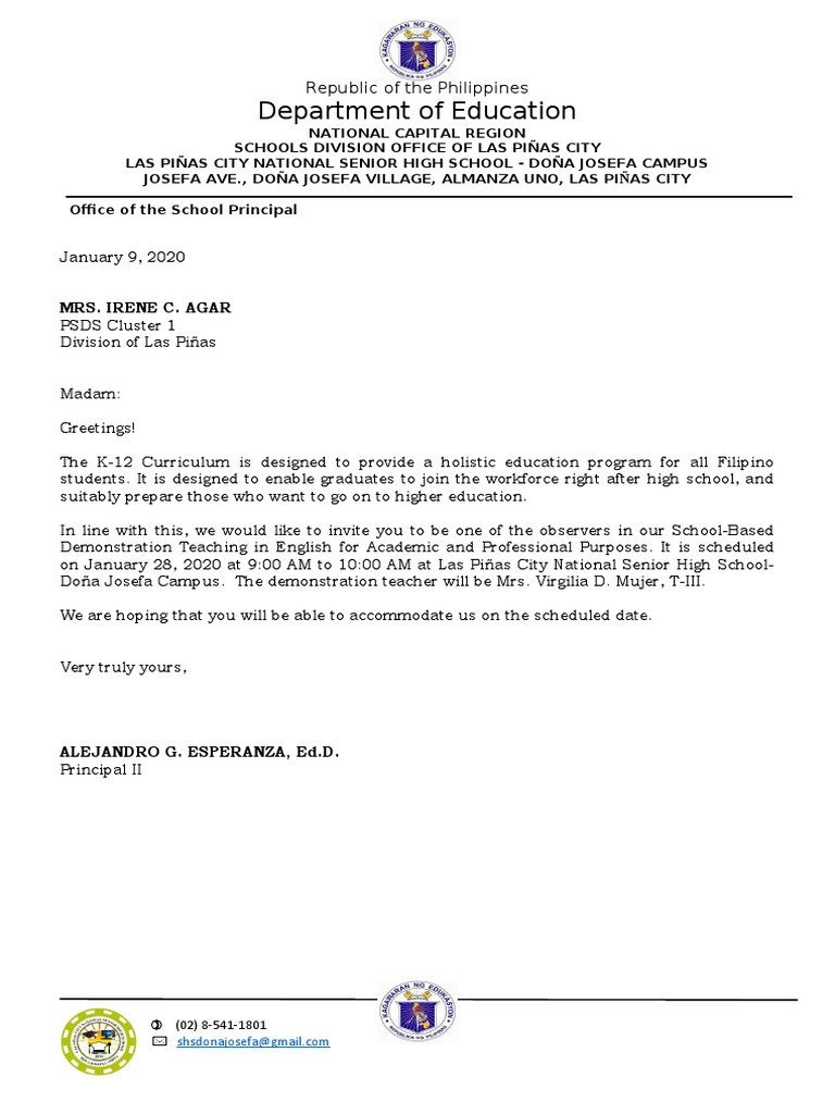 Letter For Demonstration | PDF | Cognition | Behavior Modification