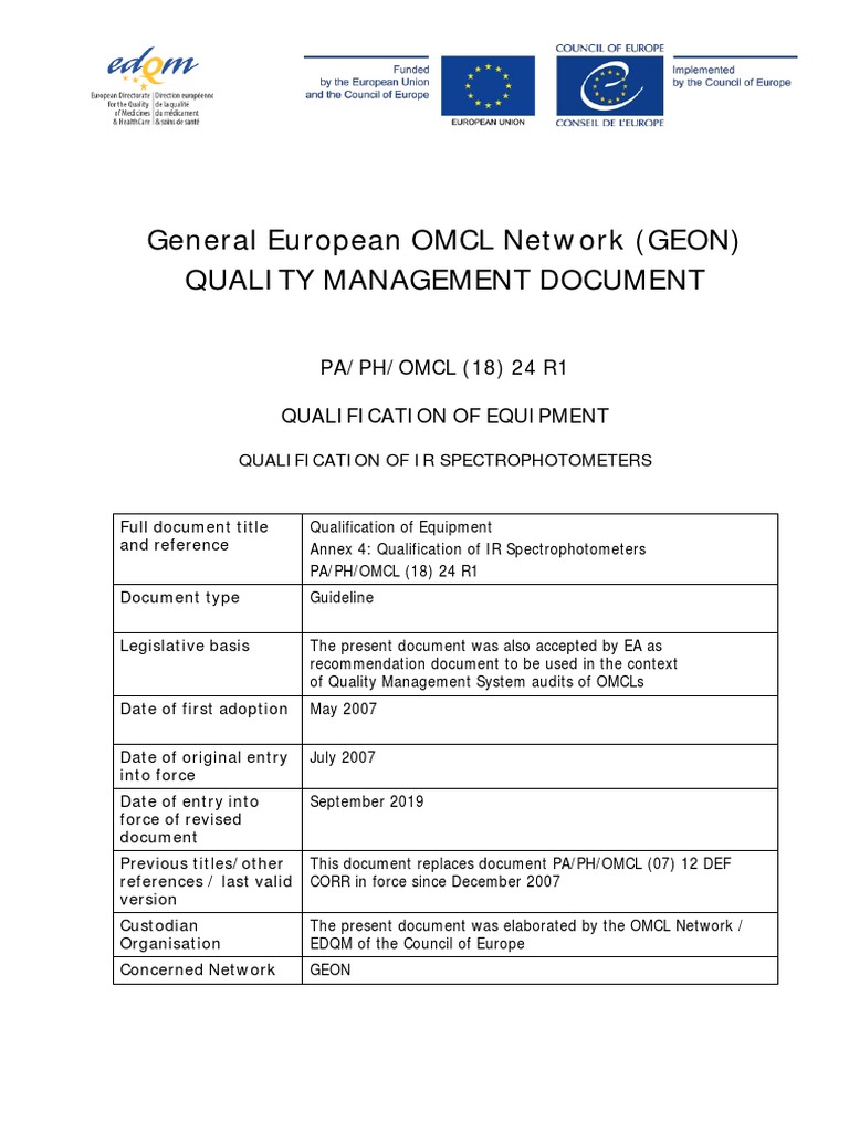 OMCL Guidelines for IR Spectrophotometers | PDF | Spectrophotometry ...