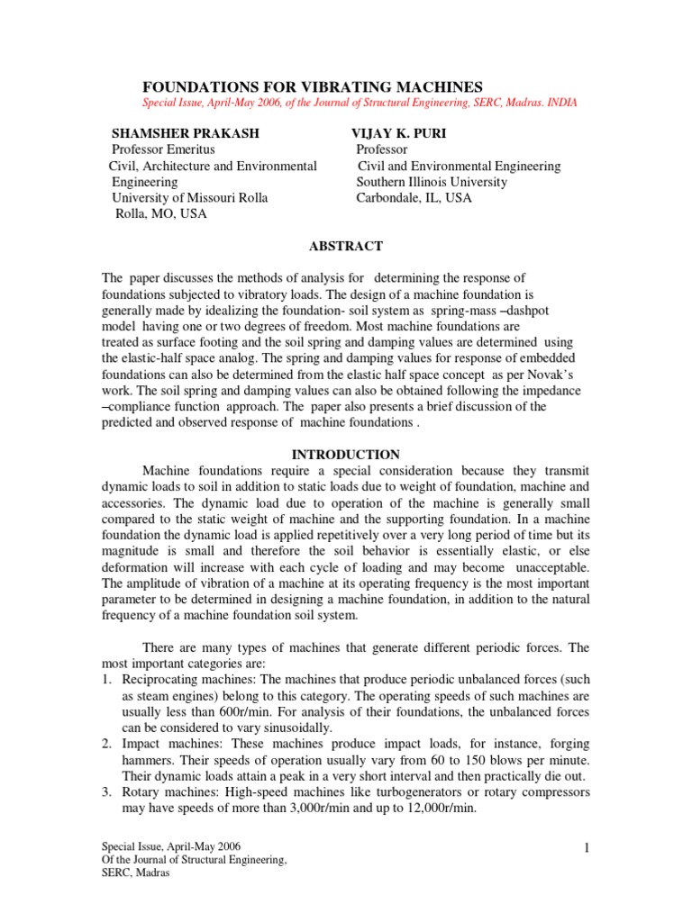 Vibrating Machines Foundation - Part1 | PDF | Rotation Around A Fixed ...
